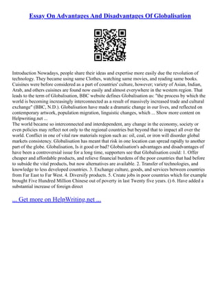 Essay On Advantages And Disadvantages Of Globalisation | PDF