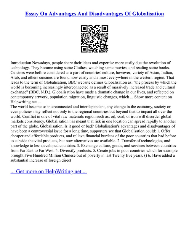 Essay On Advantages And Disadvantages Of Globalisation | PDF | Geography | Science