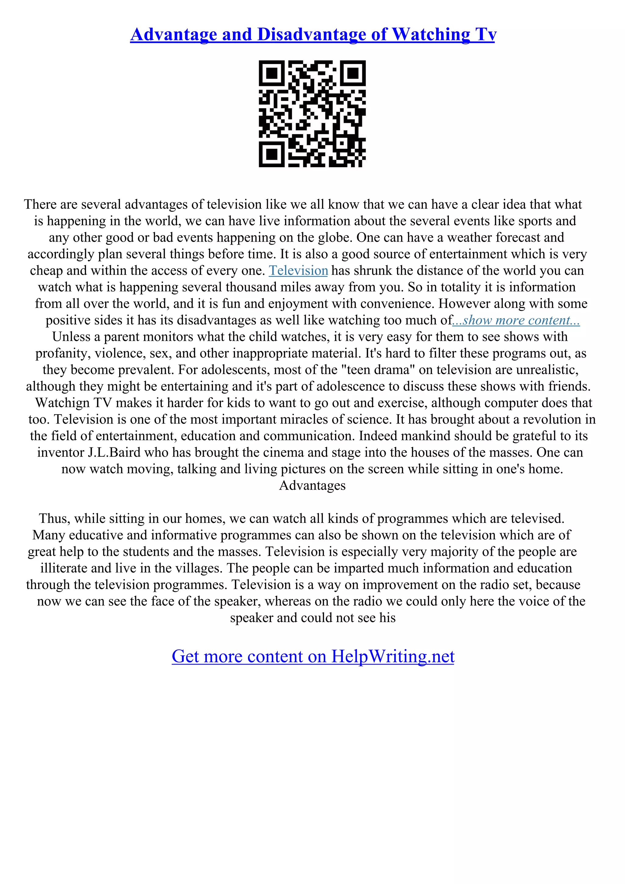 Essay On Advantages And Disadvantages Of Television | PDF | Internet ...