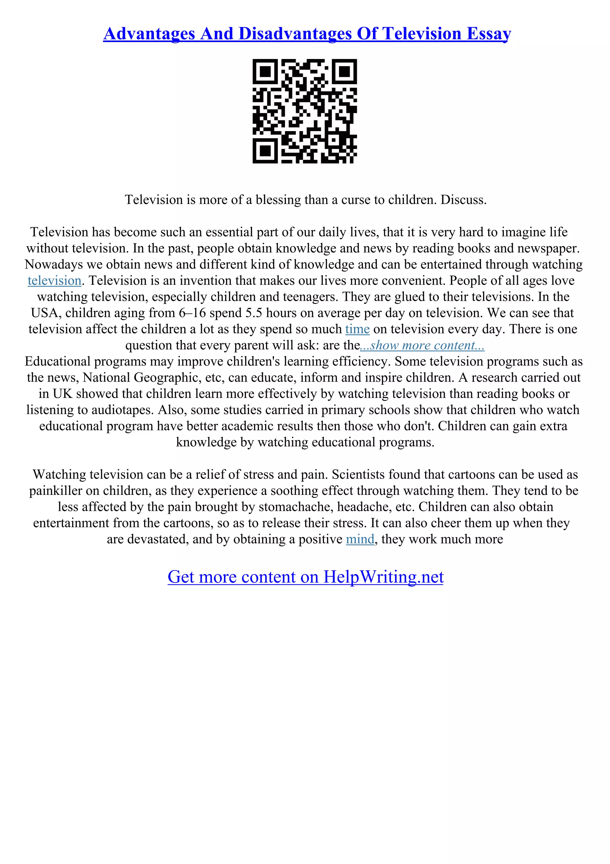 Essay On Advantages And Disadvantages Of Television | PDF | Internet ...