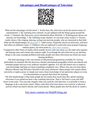Essay On Advantages And Disadvantages Of Television | PDF