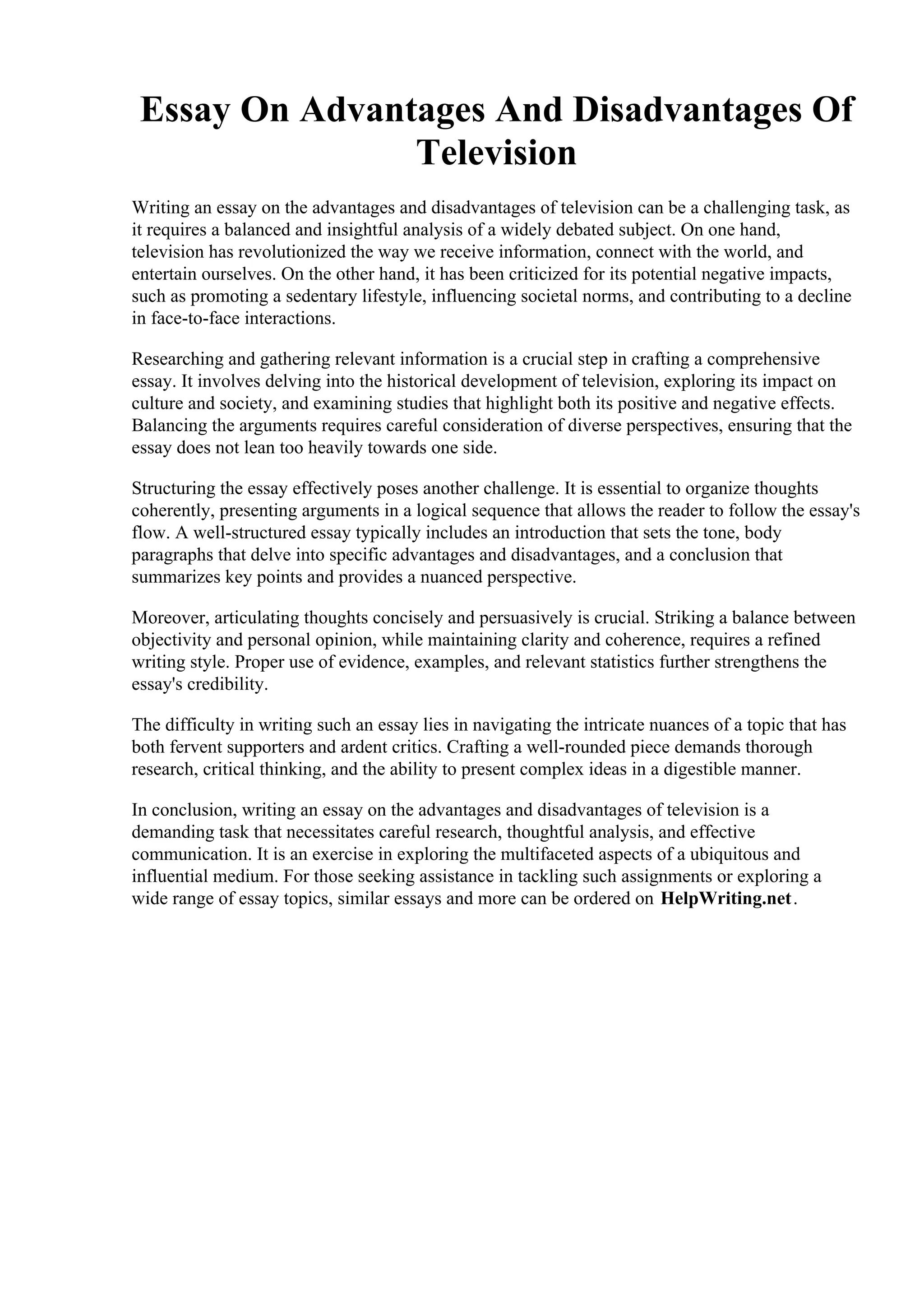 Essay On Advantages And Disadvantages Of Television | PDF