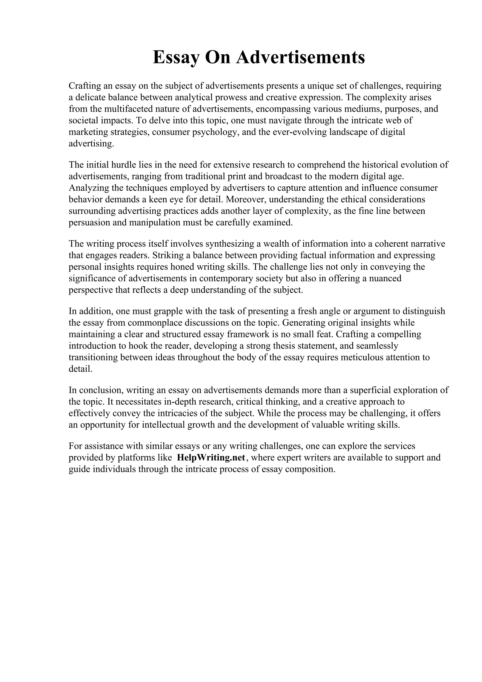Essay On Advertisements. How To Write. Importance of Advertising Essay ...