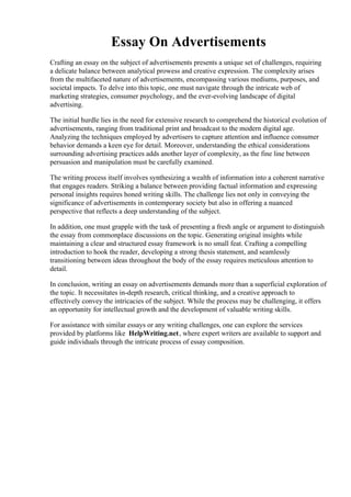 Essay On Advertisements. How To Write. Importance of Advertising Essay ...