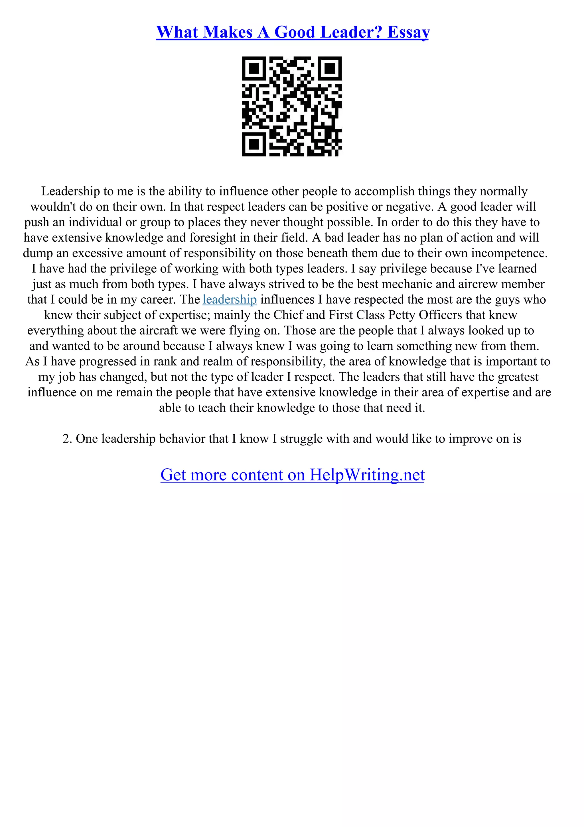 Essay On A Good Leader | PDF