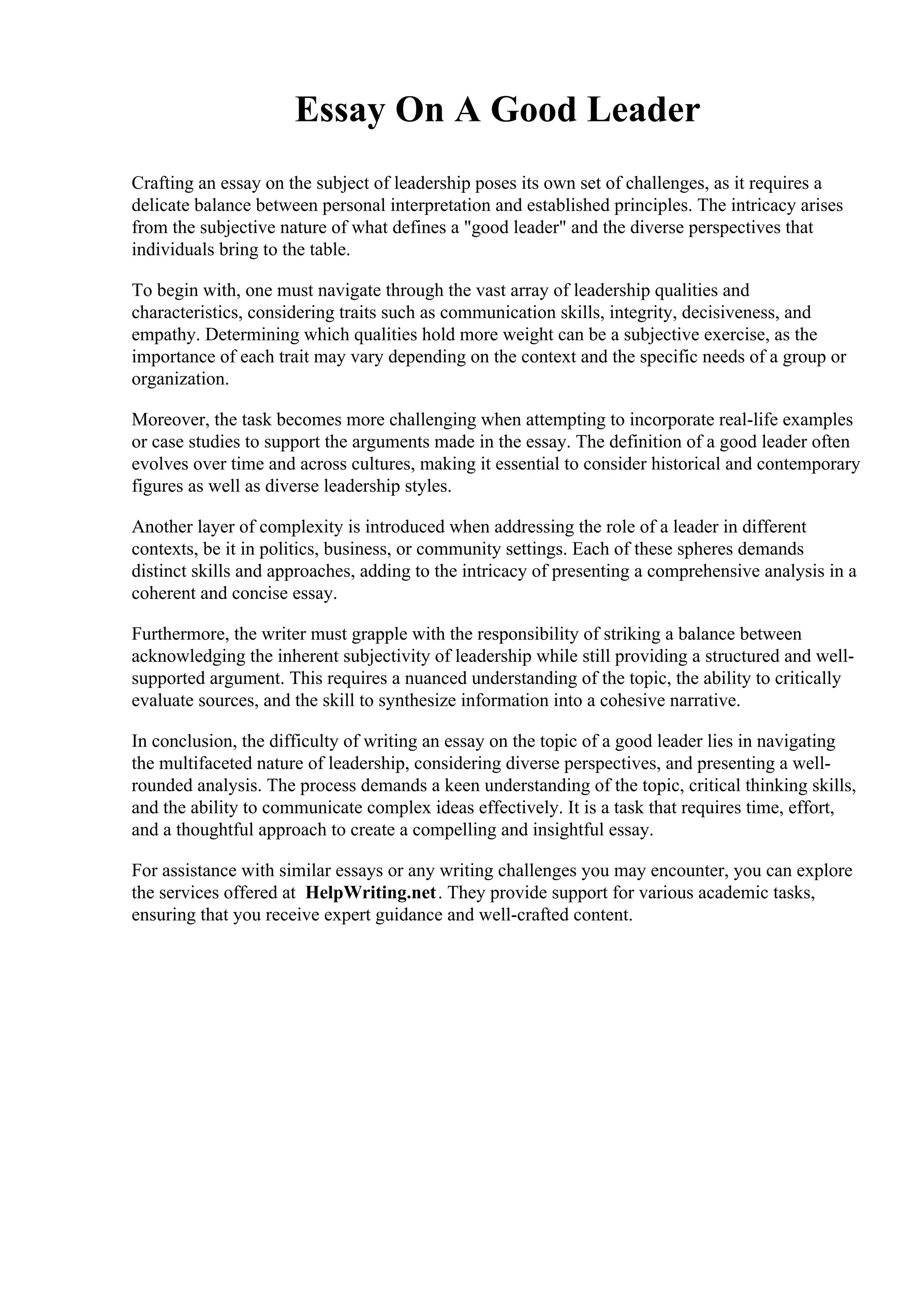 Essay On A Good Leader.pdf