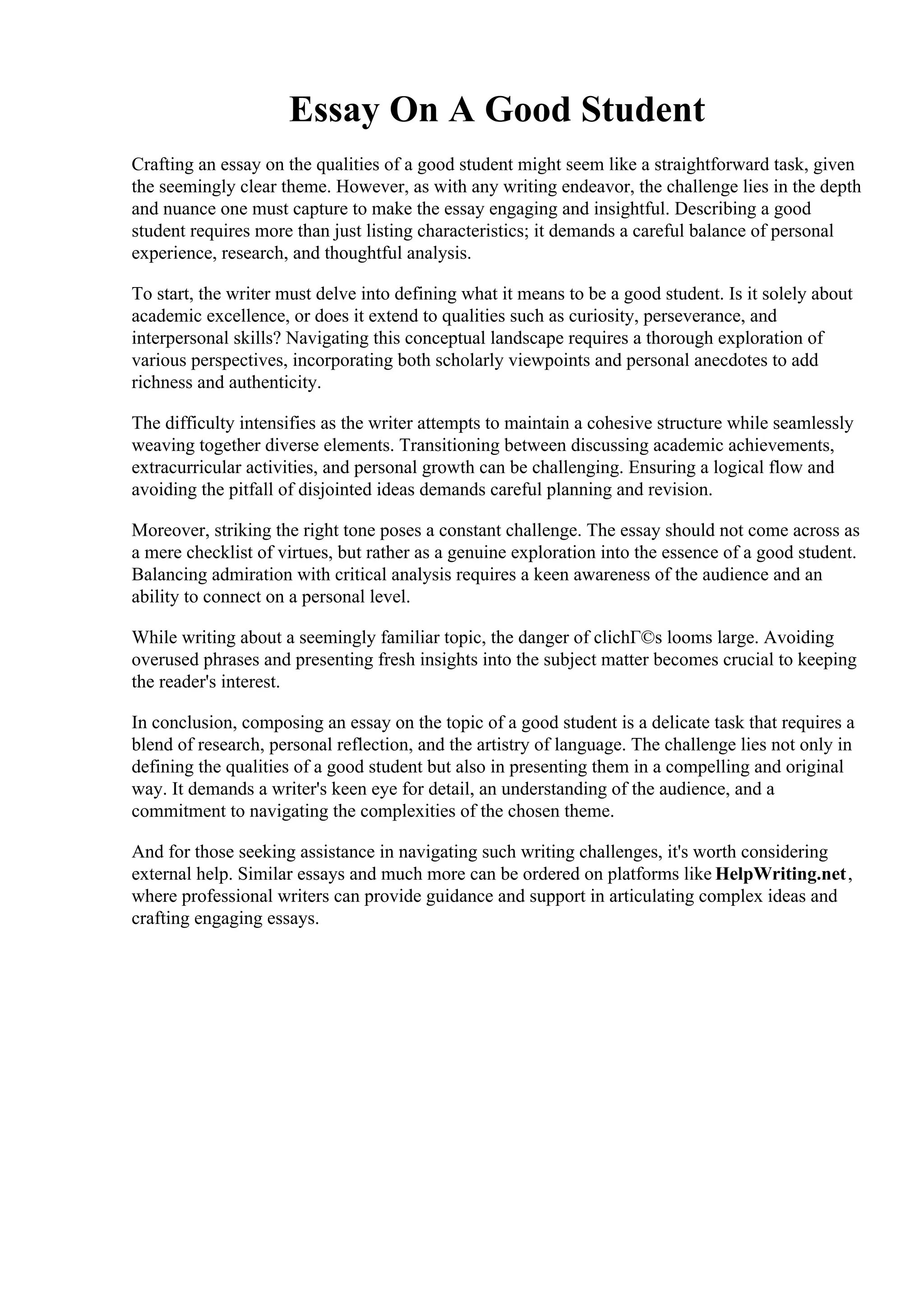 Essay On A Good Student | PDF