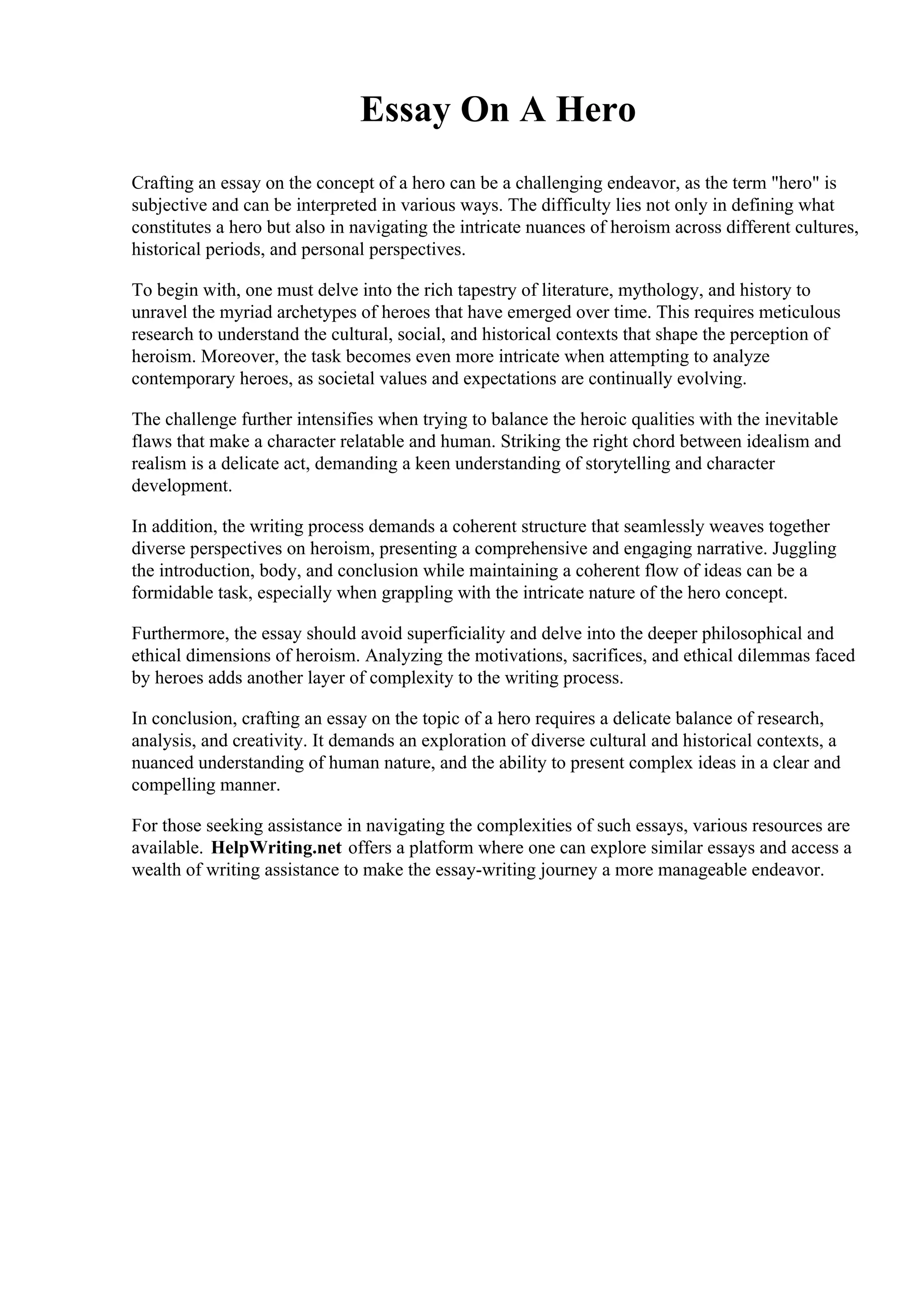 Essay On A Hero. Georgia State University | PDF