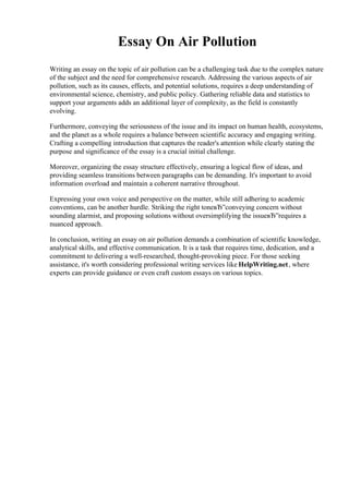 Essay On Air Pollution. Chicago State University | PDF