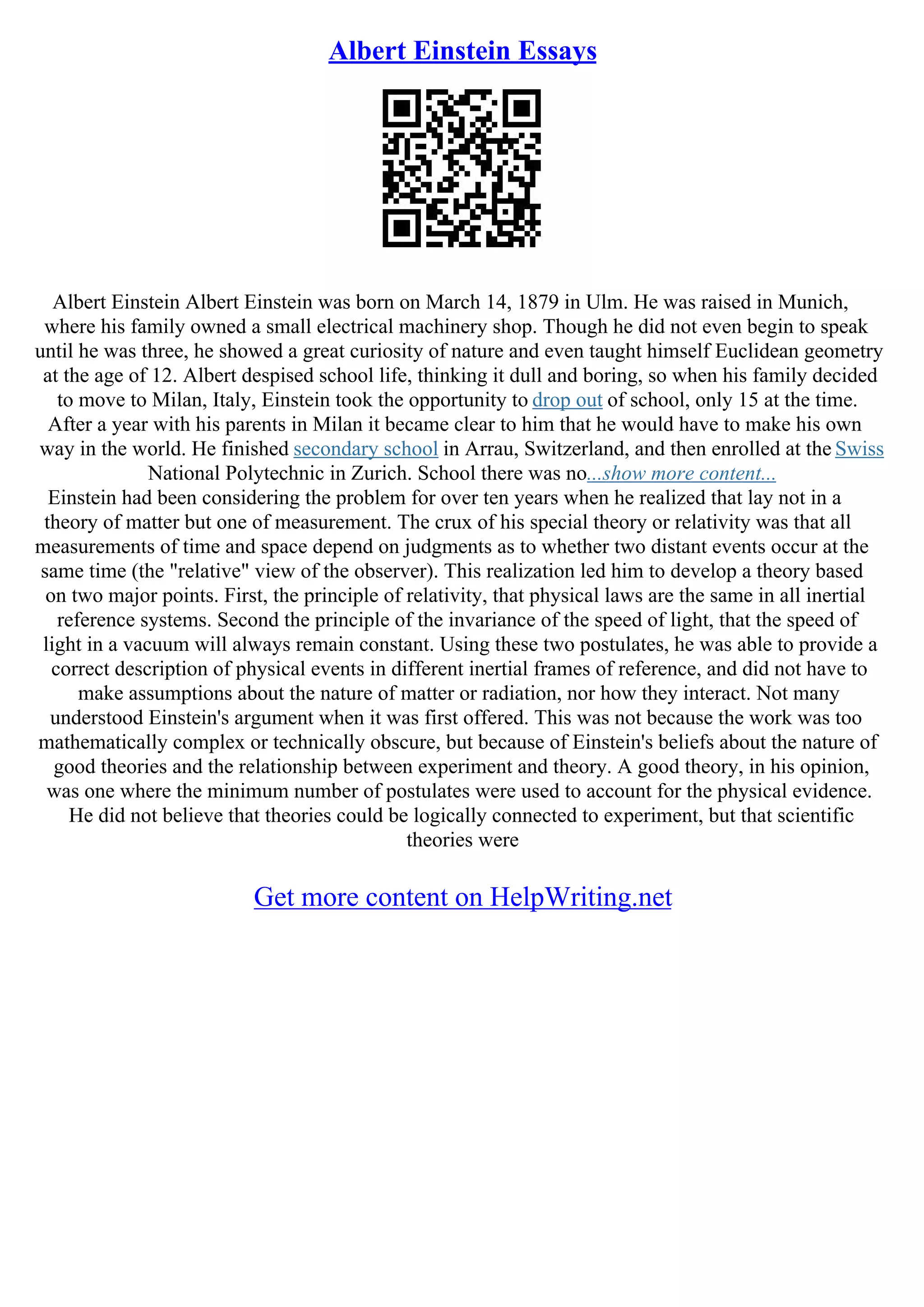 Essay On Albert Einstein | PDF