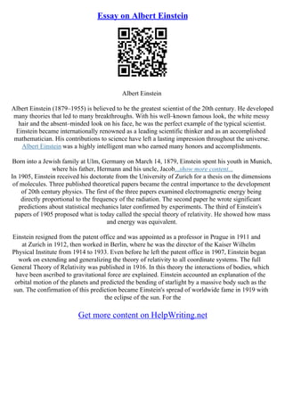 Essay On Albert Einstein | PDF