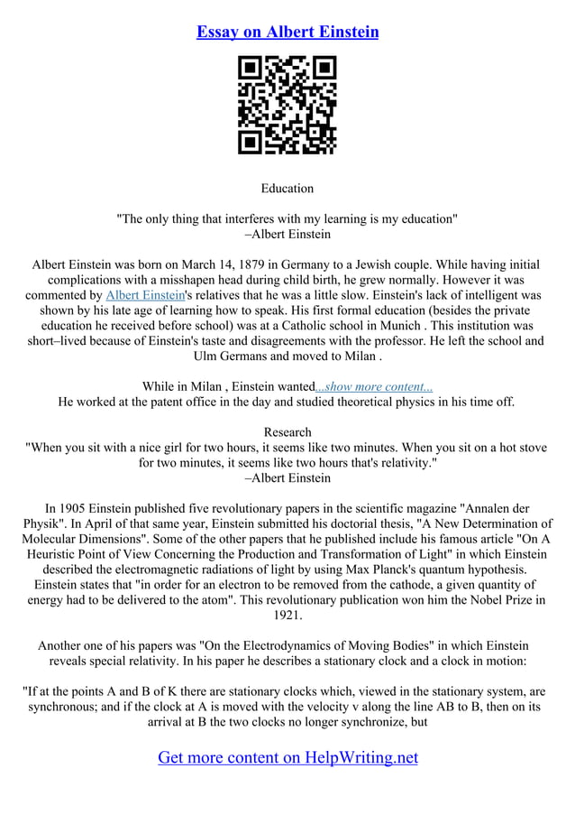 Essay On Albert Einstein | PDF