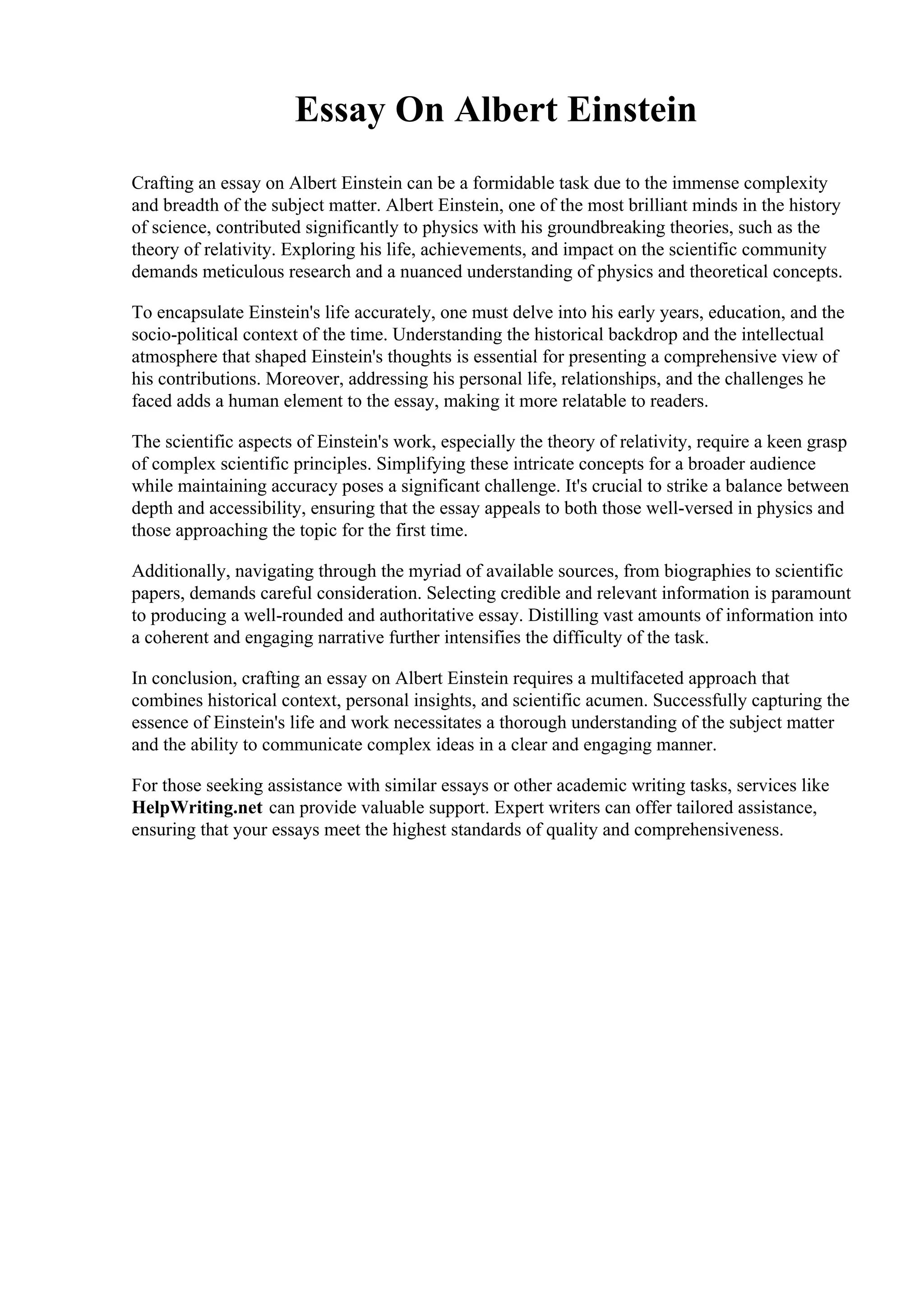Essay On Albert Einstein. James Madison University | PDF