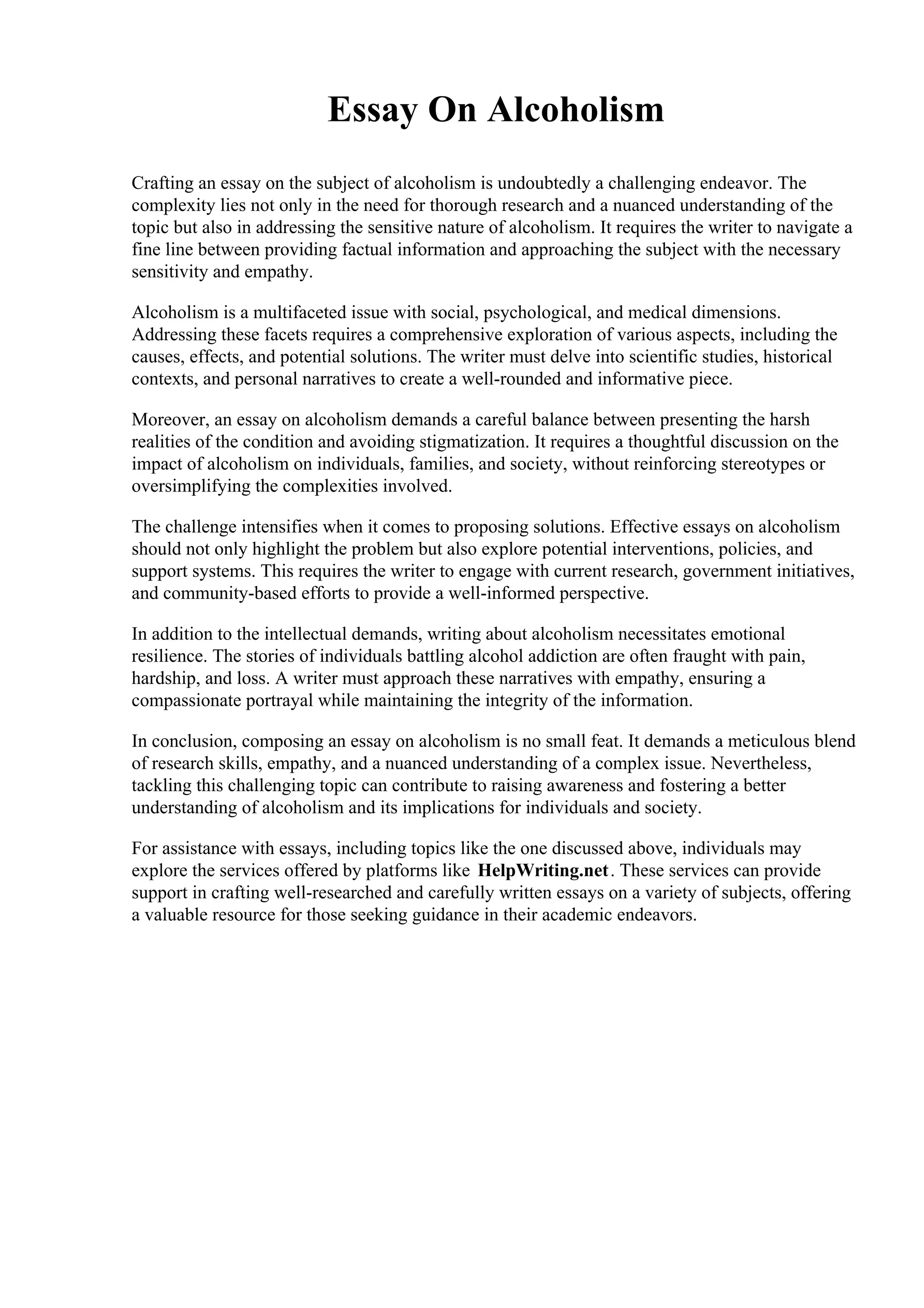 Essay On Alcoholism. Des Moines University | PDF