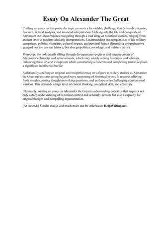 Essay On Alexander The Great. Discern the Aims of Alexander the Great ...
