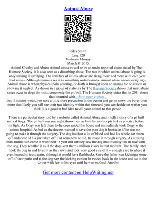 Essay On Animal Abuse | PDF