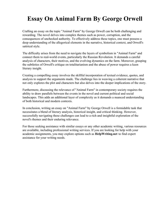 Essay On Animal Farm By George Orwell. Mitchell Hamline School of Law | PDF