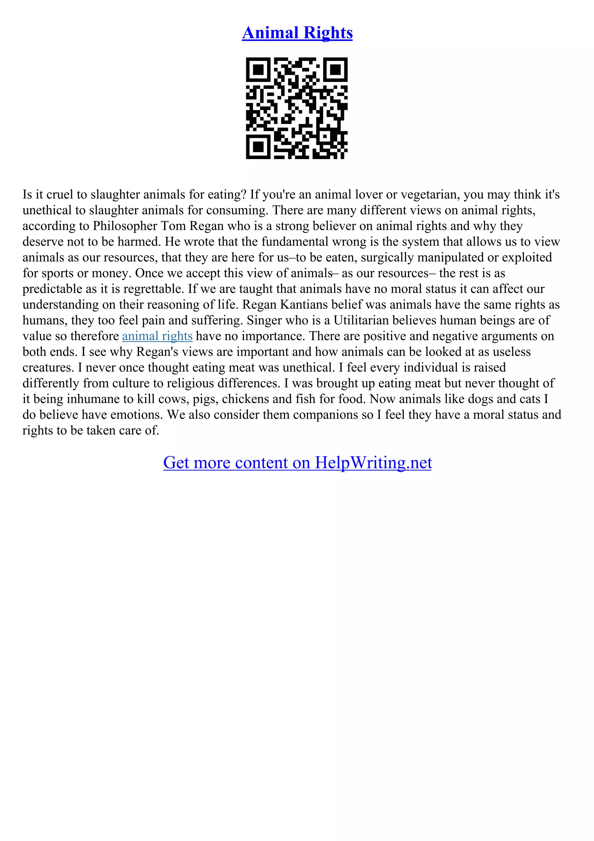 Essay On Animal Rights | PDF