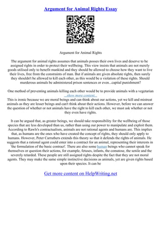 Essay On Animal Rights | PDF