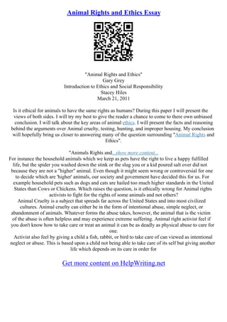 Essay On Animal Rights | PDF