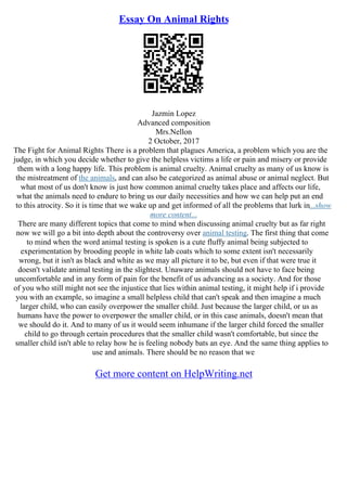 Essay On Animal Rights | PDF