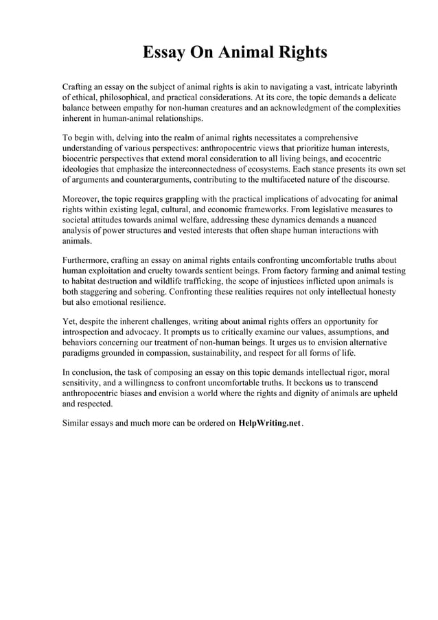 Essay On Animal Rights. Global College of Business and Technology | PDF