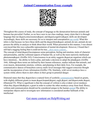 Essay On Animals | PDF