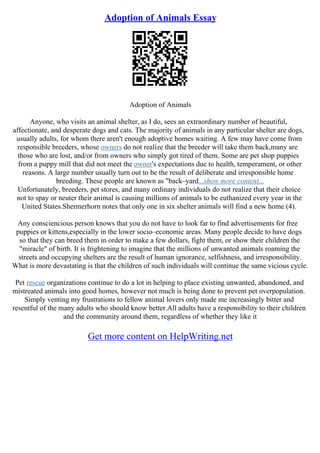 Essay On Animals | PDF