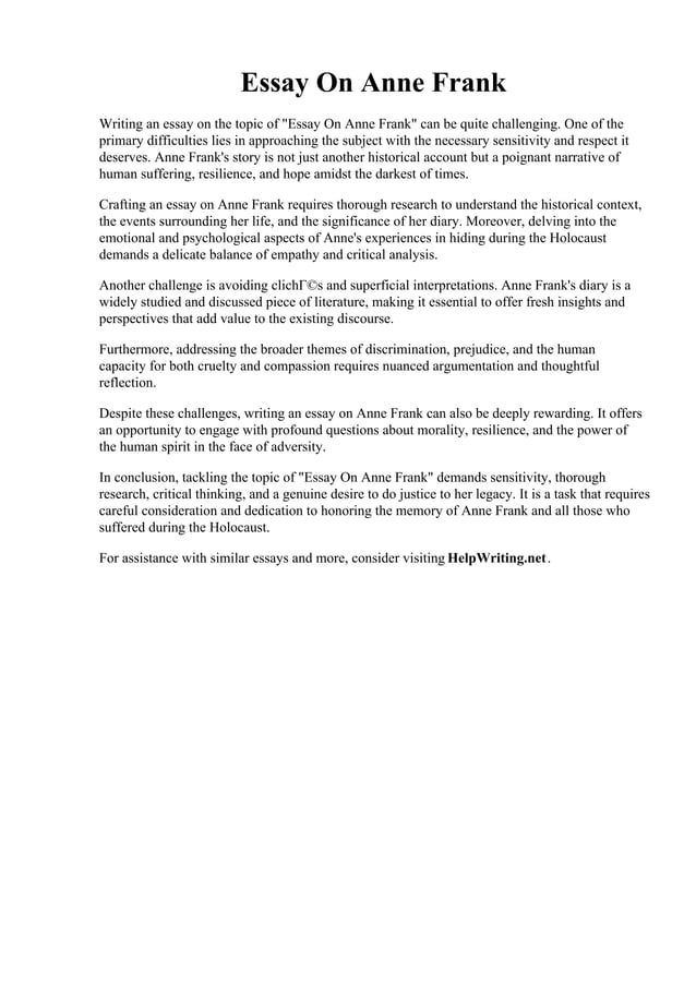 Essay On Anne Frank | PDF