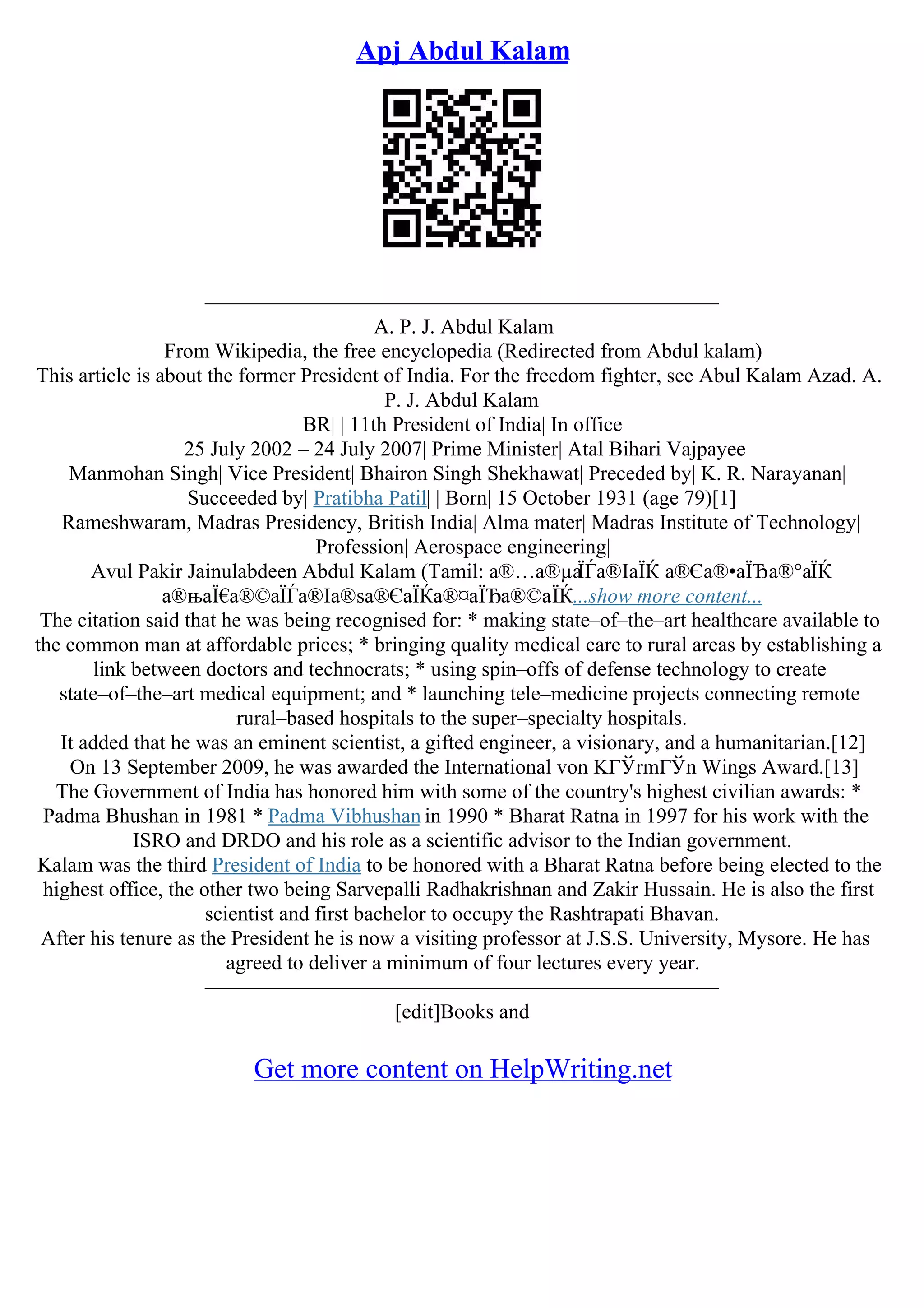 Essay On Apj Abdul Kalam | PDF