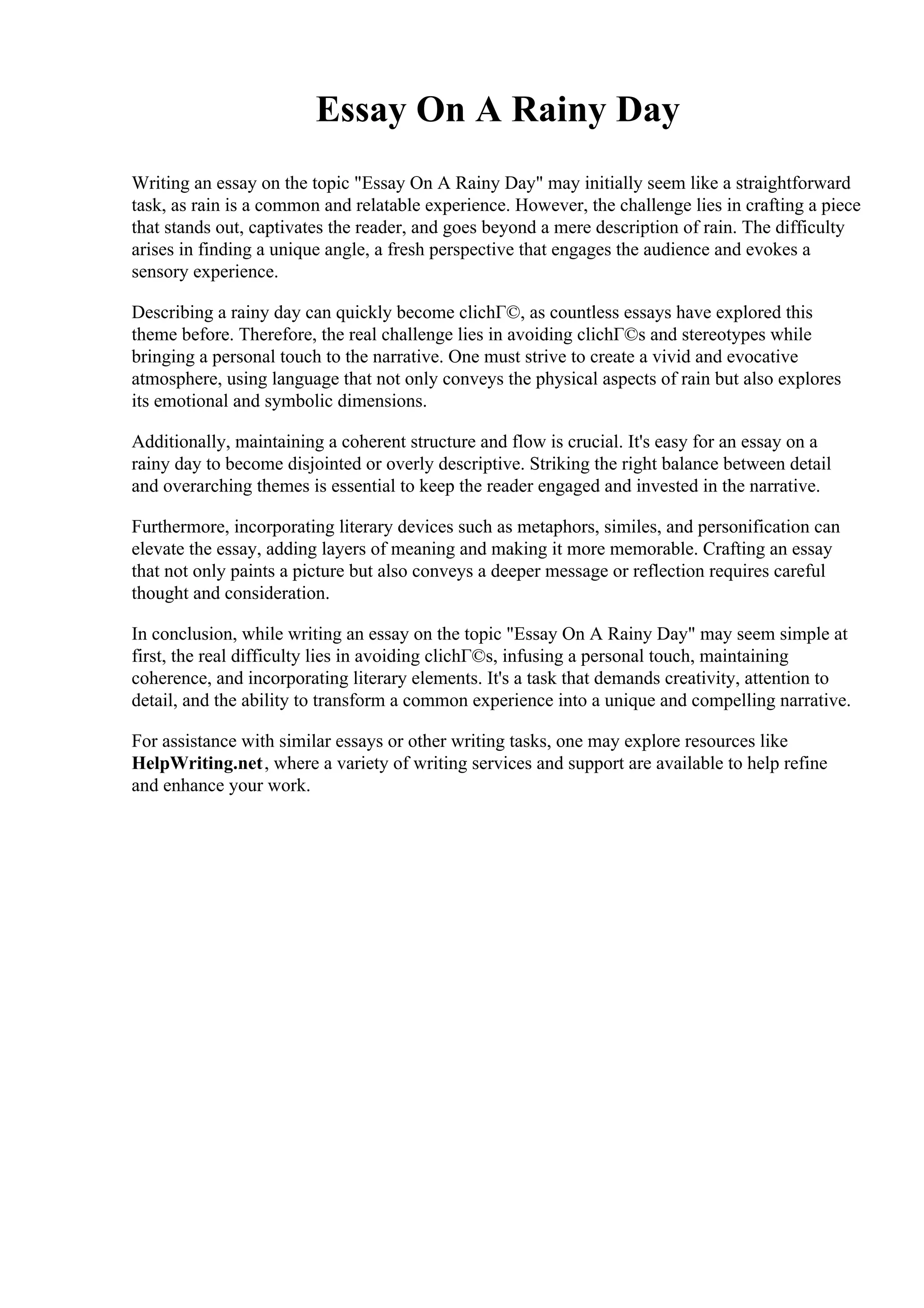 Essay On A Rainy Day. North Dakota State College of Science | PDF