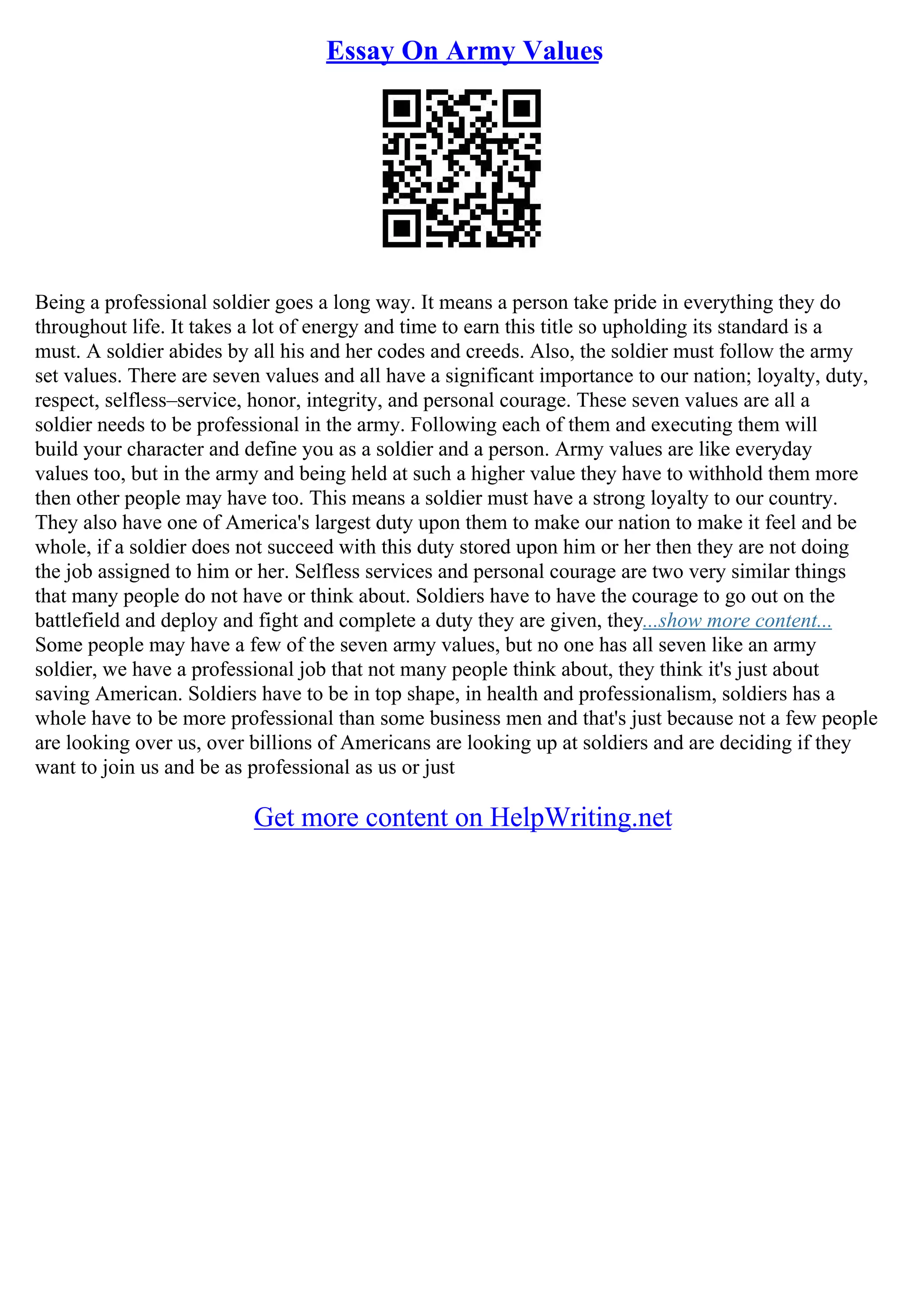 Essay On Army Values | PDF