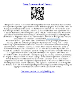 Essay On Assessment For Learning | PDF