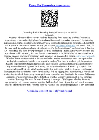 Essay On Assessment For Learning | PDF