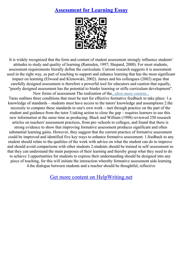 Essay On Assessment For Learning | PDF