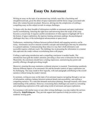 Essay On Astronaut. Mid-America Christian University | PDF