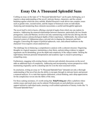 Essay On A Thousand Splendid Suns | PDF