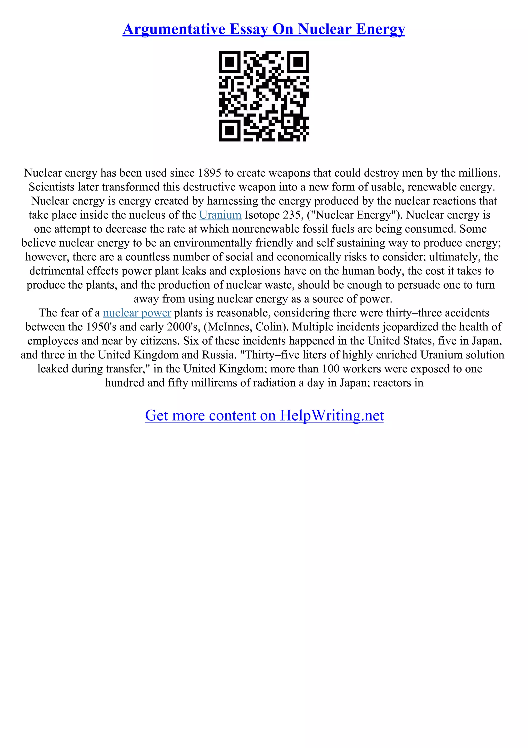 Essay On Atomic Energy | PDF