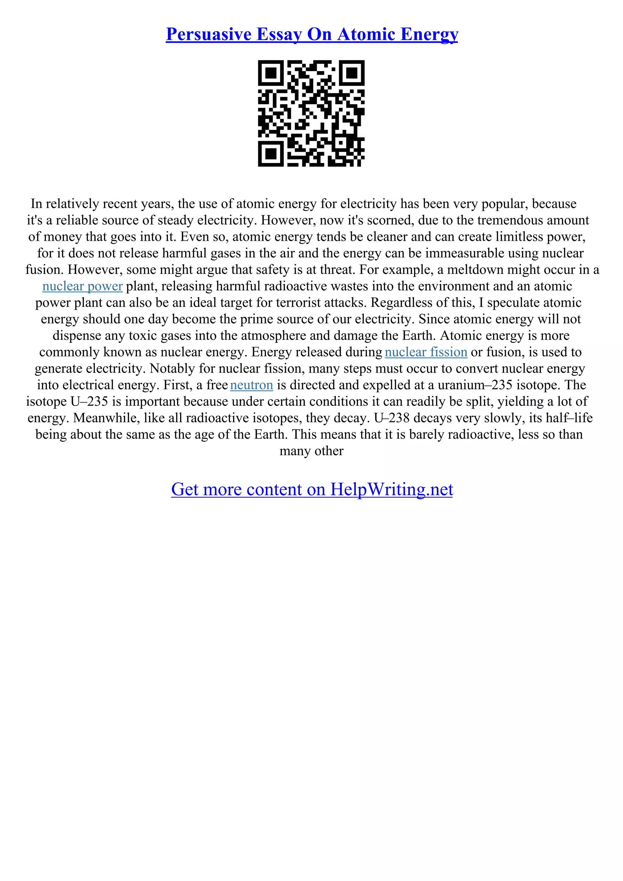 Essay On Atomic Energy | PDF