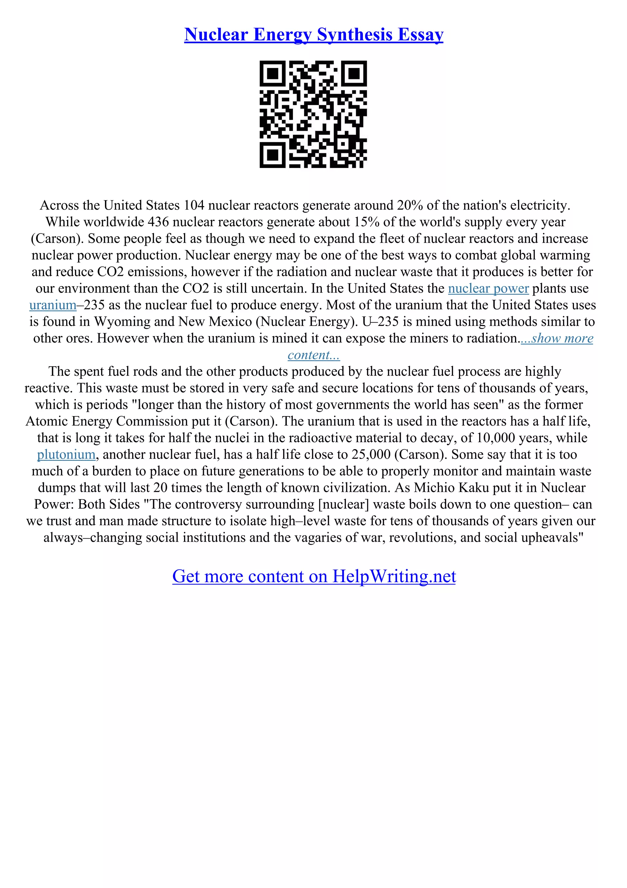 Essay On Atomic Energy | PDF