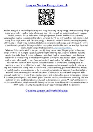 Essay On Atomic Energy | PDF