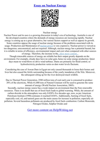 Essay On Atomic Energy | PDF