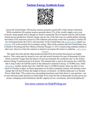 Essay On Atomic Energy | PDF