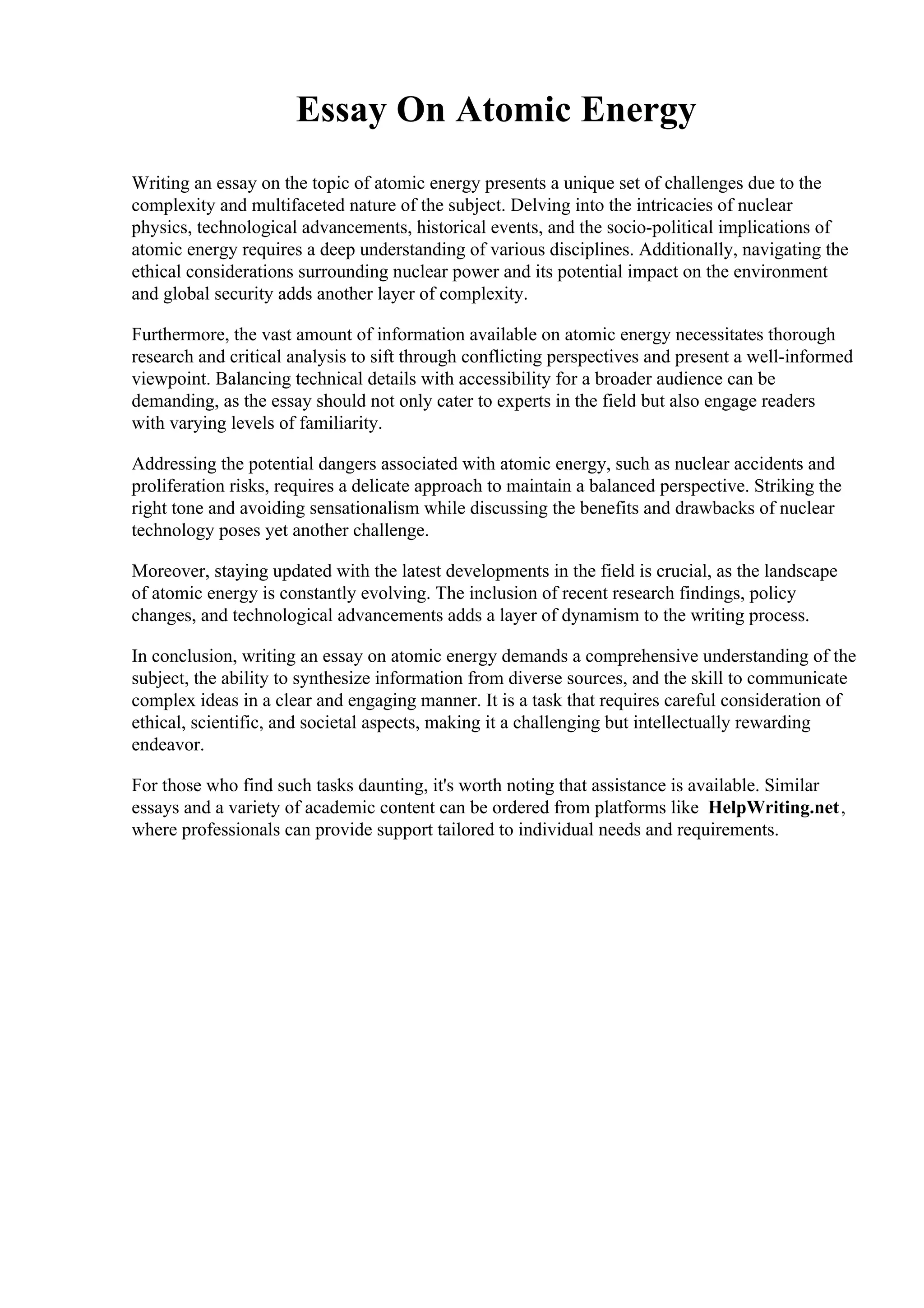 Essay On Atomic Energy | PDF