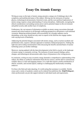 Essay On Atomic Energy | PDF