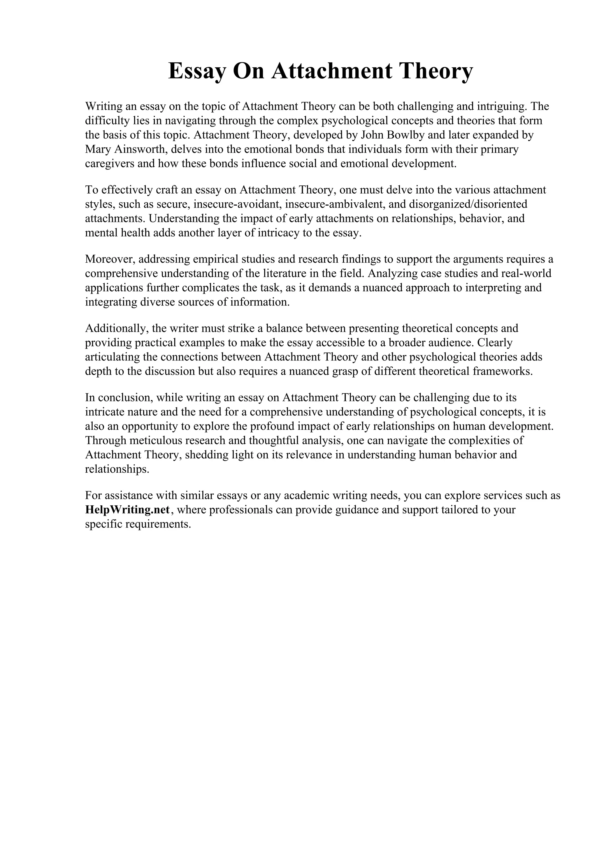 Essay On Attachment Theory | PDF