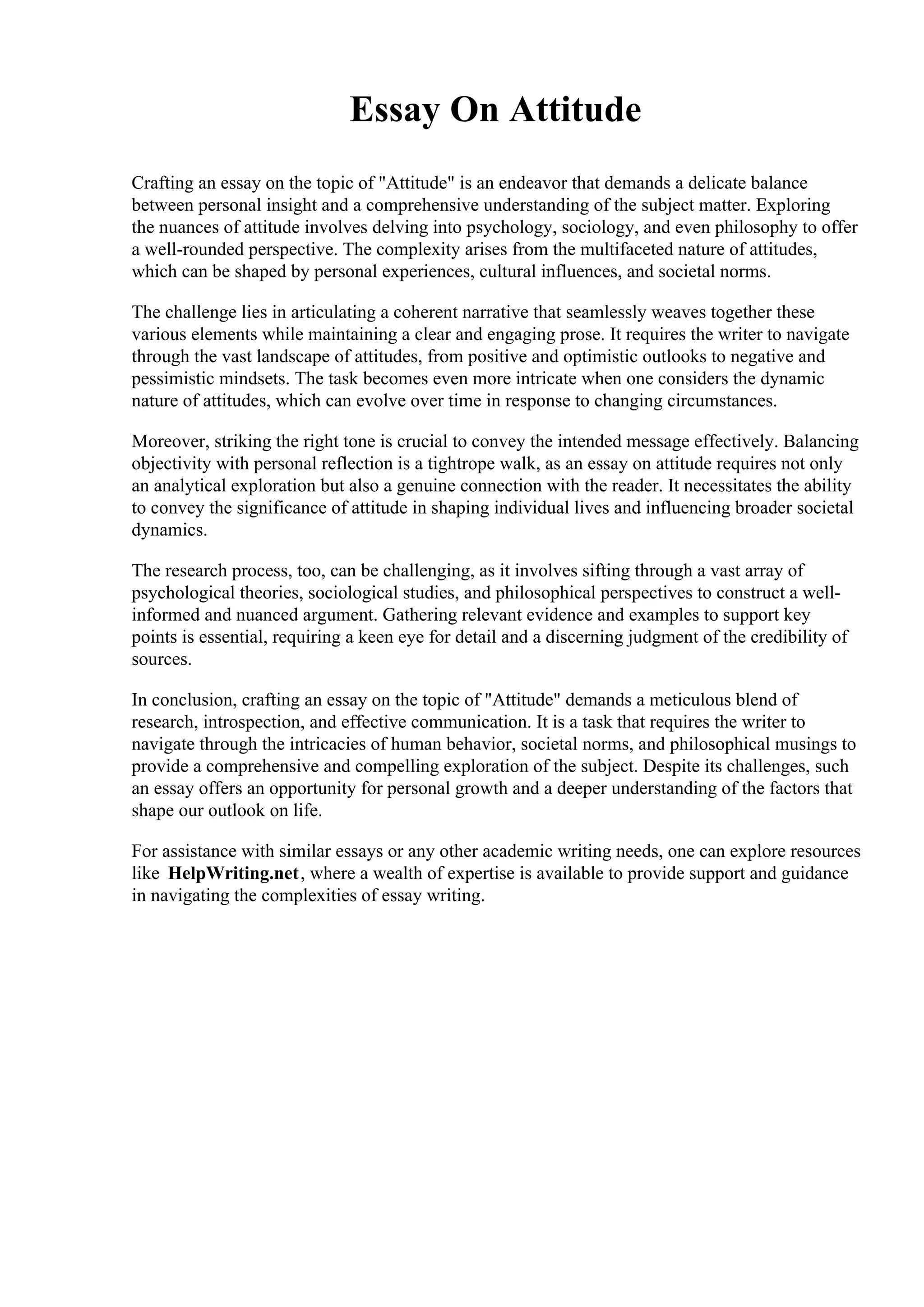 Essay On Attitude. University of North Georgia | PDF