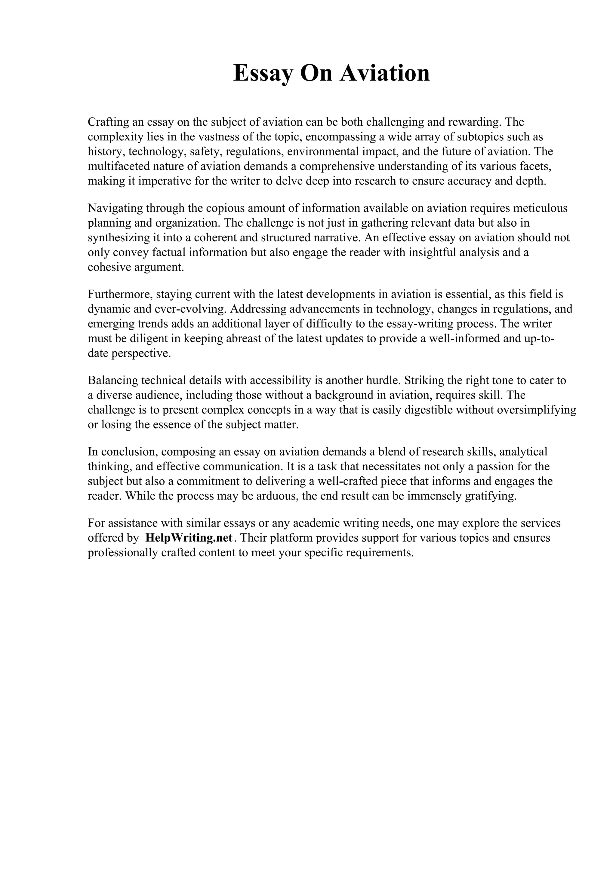 Essay On Aviation. Western Carolina University | PDF