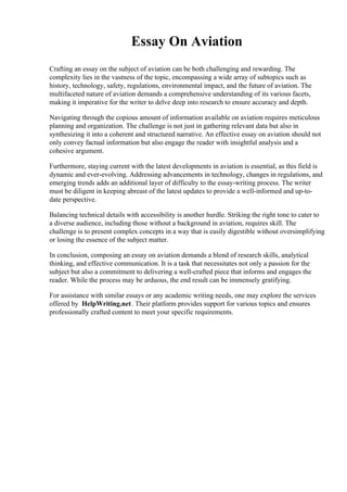 Essay On Aviation. Western Carolina University | PDF
