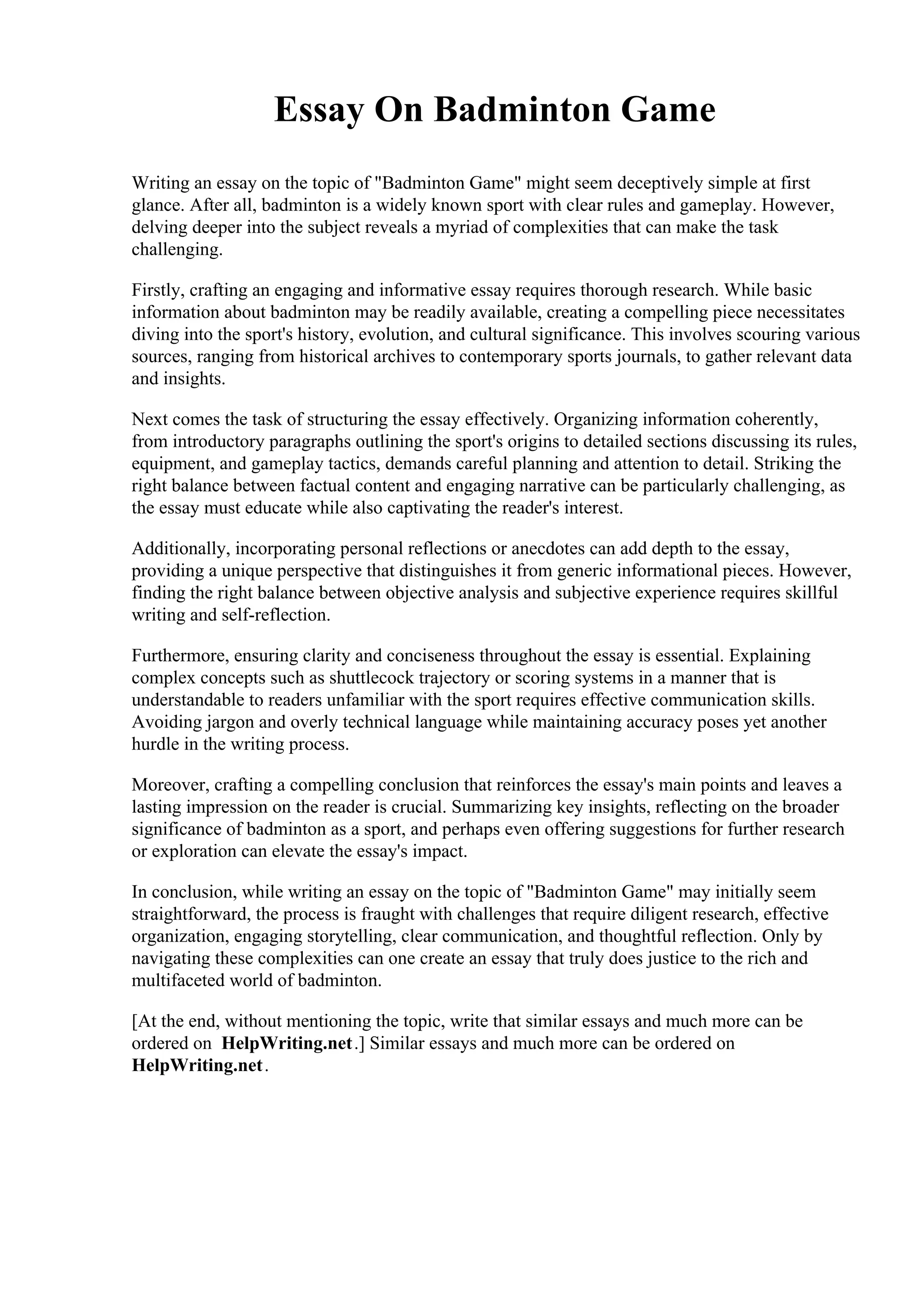 Essay On Badminton Game.pdf